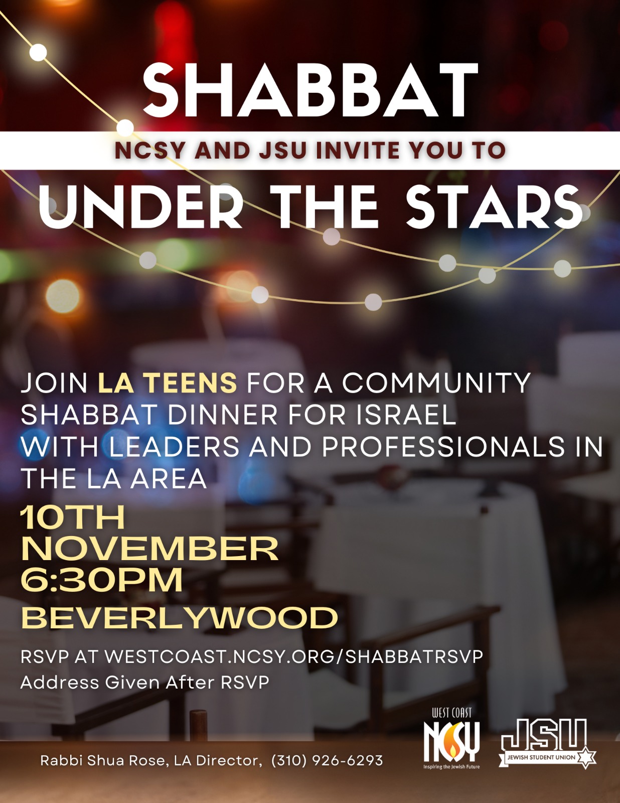 LA NCSY & JSU Shabbat Dinner RSVP - West Coast NCSY
